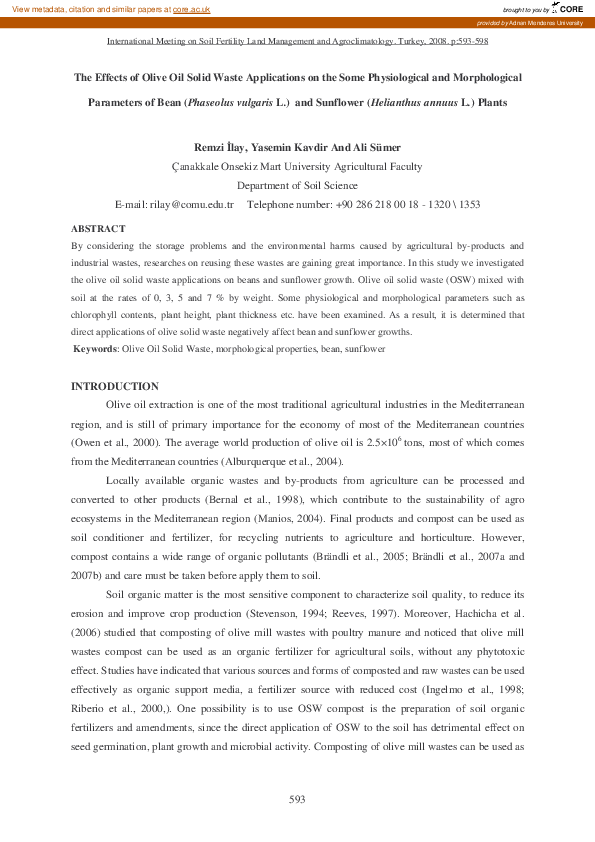 (PDF) The effects of olive oil solid waste applications on the some ...