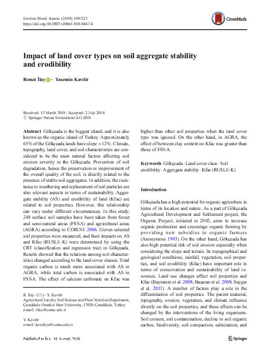 (PDF) Impact of land cover types on soil aggregate stability and erodibility