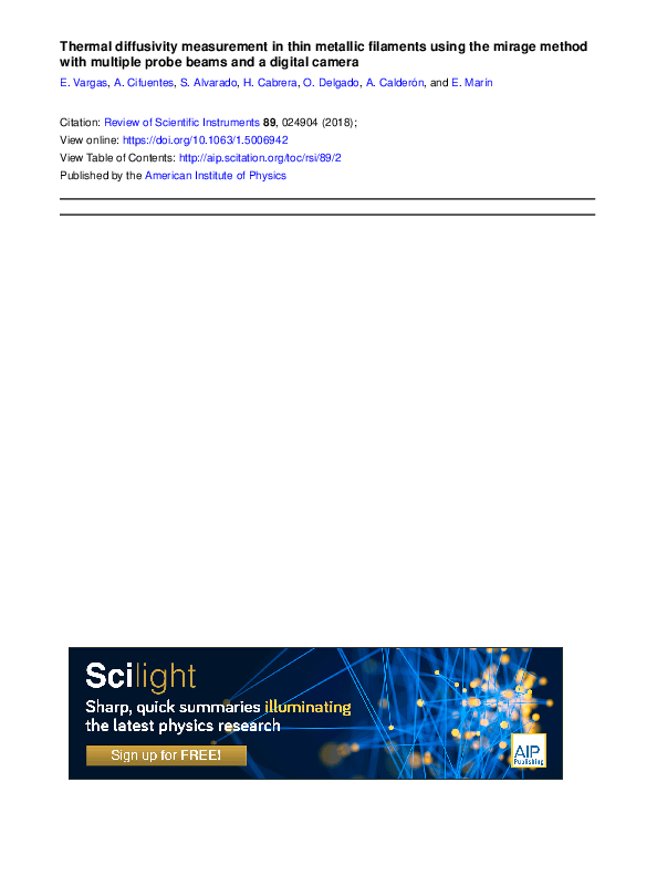 (PDF) Thermal diffusivity measurement in thin metallic filaments using ...