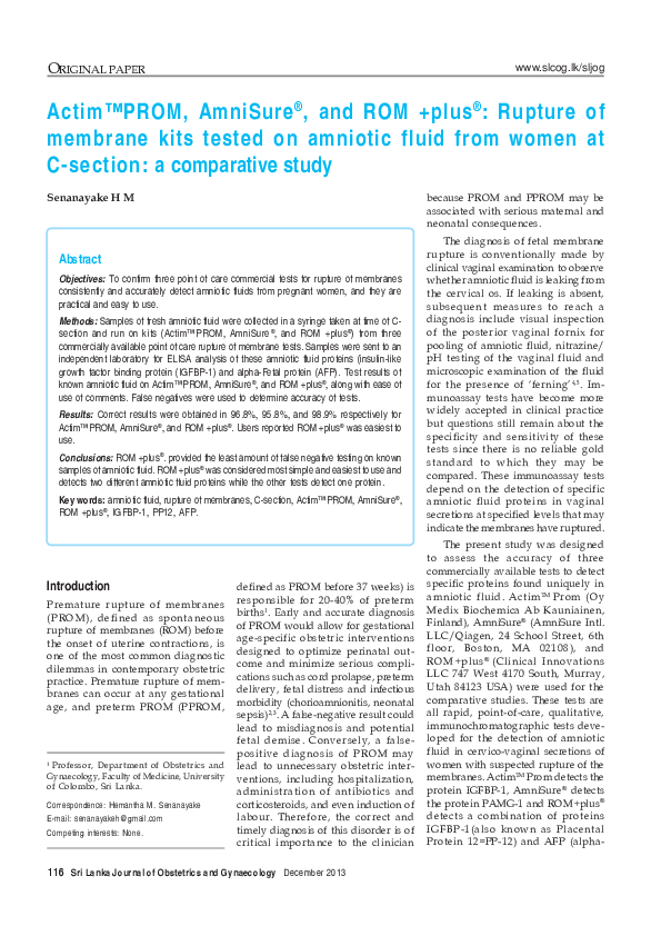 (PDF) Actim™PROM, AmniSure®, and ROM +plus®: Rupture of membrane kits ...