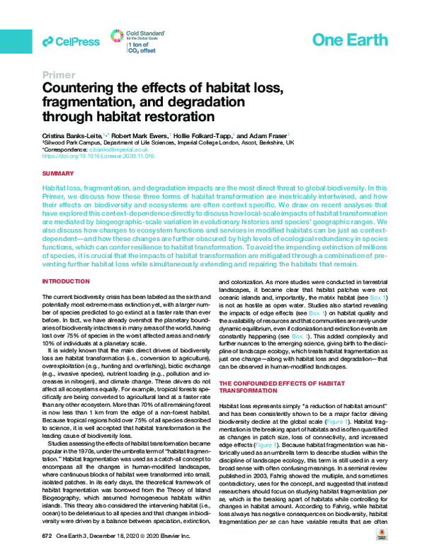 (PDF) Countering the effects of habitat loss, fragmentation, and ...