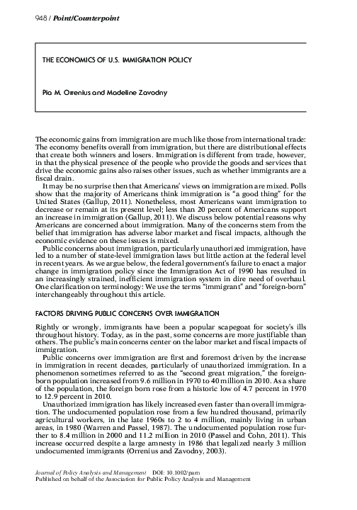 (PDF) The Economics of U.S. Immigration Policy