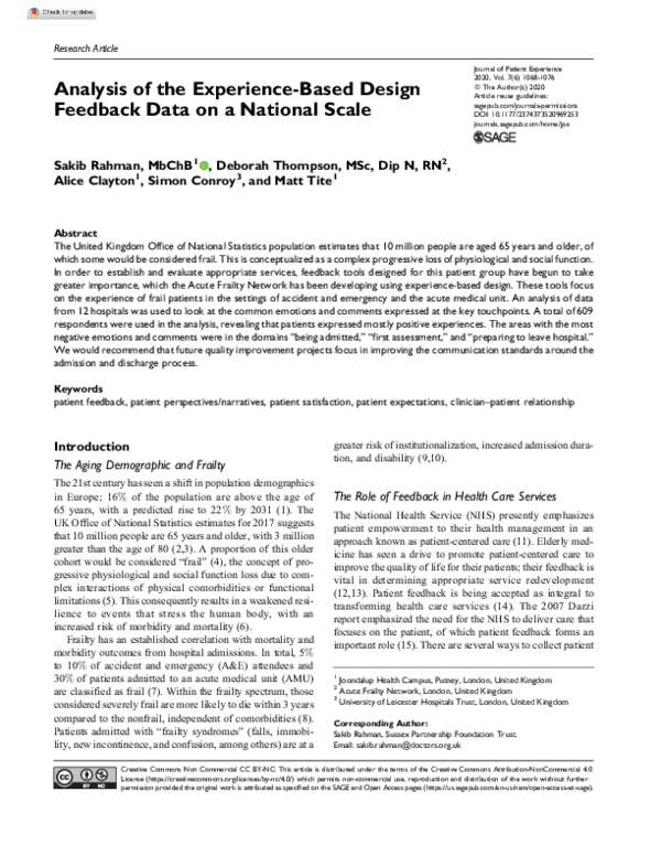 (PDF) Analysis of the Experience-Based Design Feedback Data on a ...