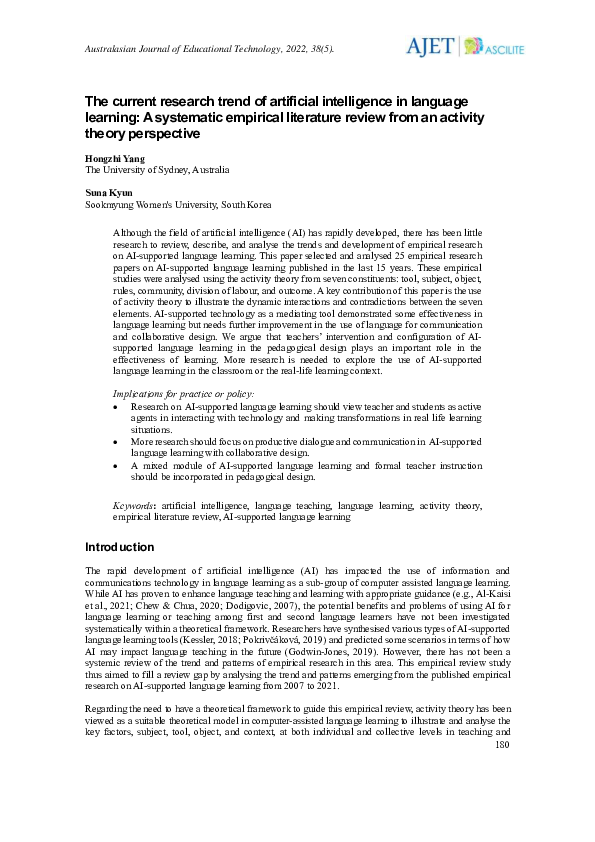 (PDF) The current research trend of artificial intelligence in language learning: A systematic ...