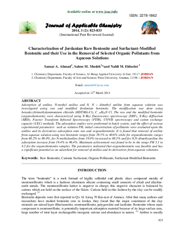 (PDF) Characterization of Jordanian Raw Bentonite and Surfactant-Modified Bentonite and their ...