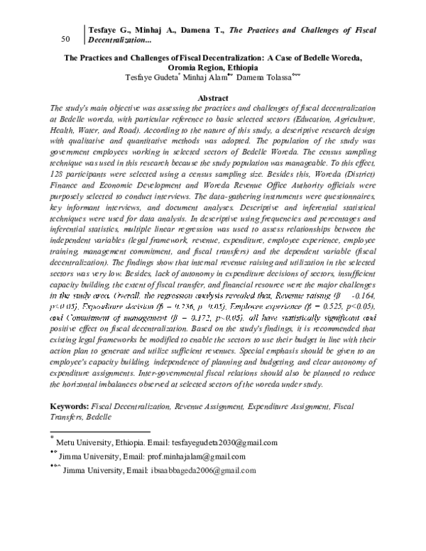 (PDF) The Practices and Challenges of Fiscal Decentralization: A Case ...