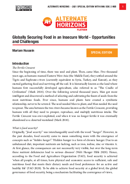(PDF) Globally Securing Food in an Insecure World – Opportunities and ...