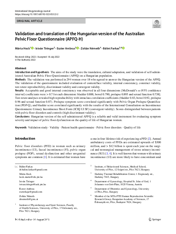 (PDF) Cultural adaptation and validation of the Pelvic Floor Distress ...