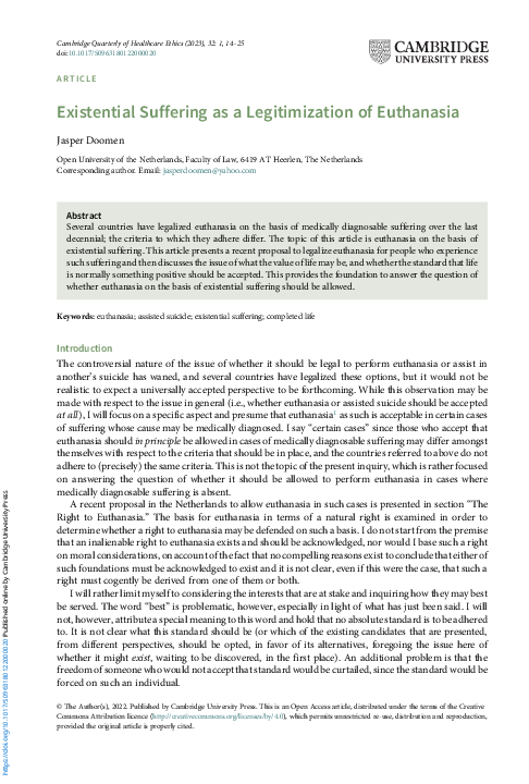 (PDF) J. Doomen, Existential Suffering as a Legitimization of Euthanasia