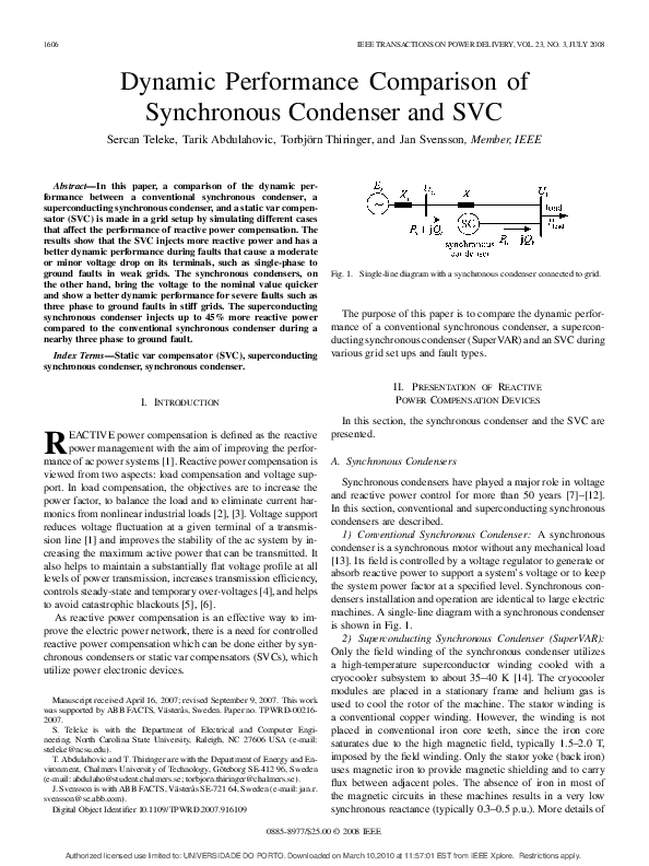 (PDF) Dynamic Performance Comparison of Synchronous Condenser and SVC