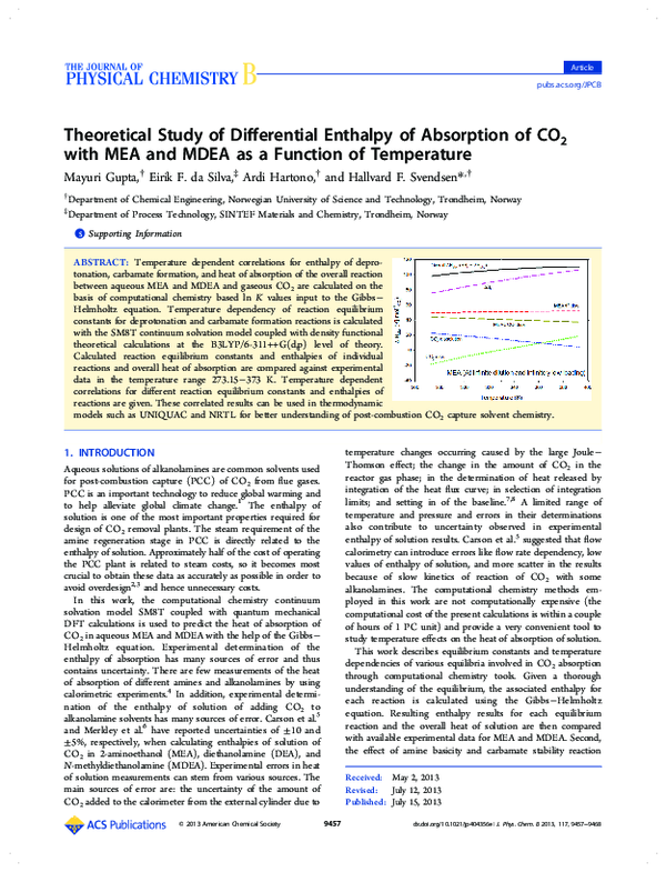 (PDF) Theoretical Study of Differential Enthalpy of Absorption of CO2 ...