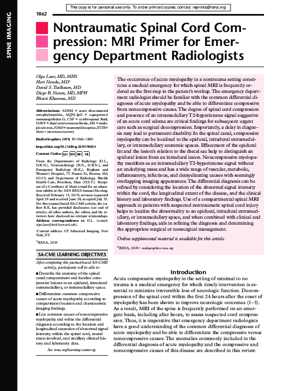 (PDF) Nontraumatic Spinal Cord Compression: MRI Primer for Emergency ...