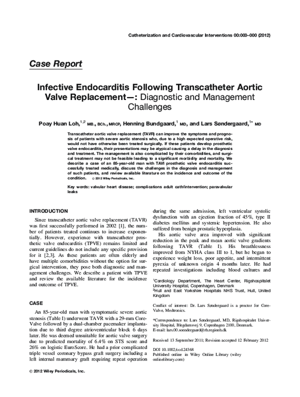 (PDF) Infective endocarditis following transcatheter aortic valve replacement-: Diagnostic and ...