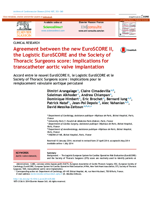 (PDF) Agreement between the new EuroSCORE II, the Logistic EuroSCORE ...