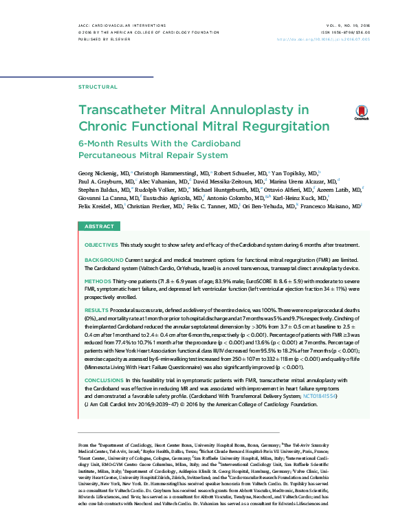 (PDF) Cardioband Efficacy in Mitral Regurgitation