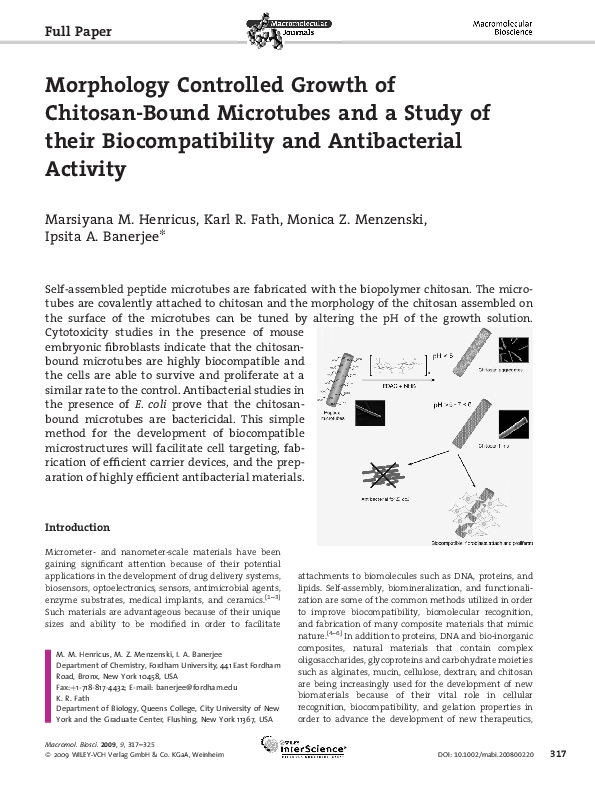 (PDF) Morphology Controlled Growth of Chitosan-Bound Microtubes and a Study of their ...