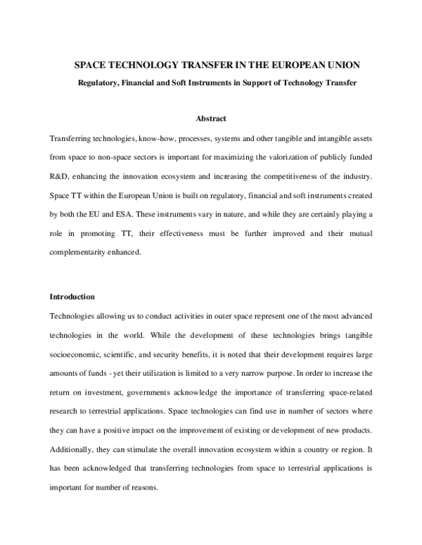 (PDF) Space Technology Transfer in the European Union