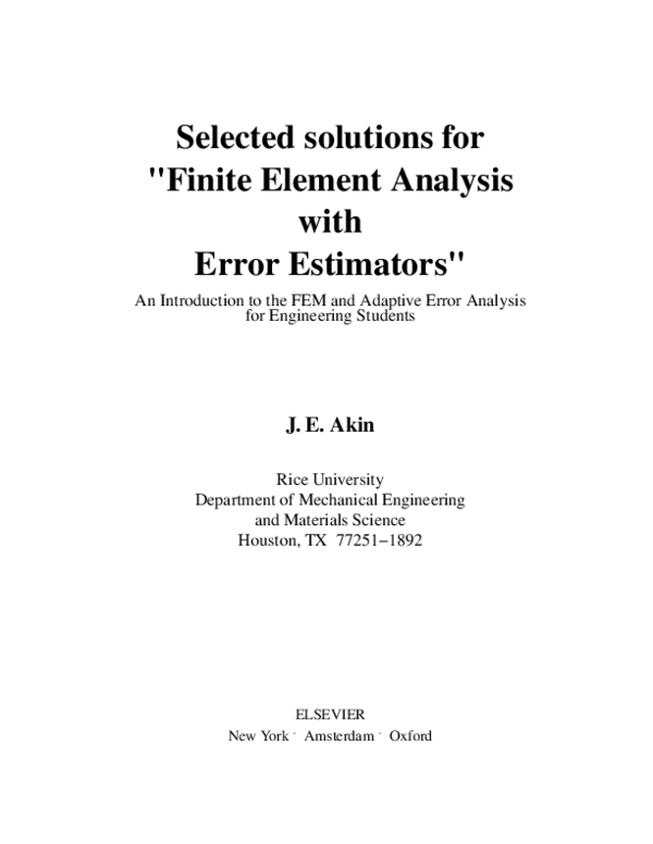 (PDF) Finite Element Analysis with Error Estimators