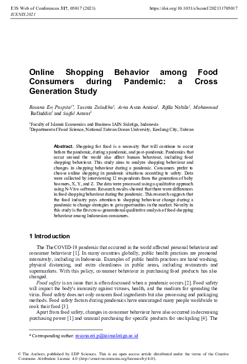 (PDF) Online Shopping Behavior among Food Consumers during Pandemic: a Cross Generation Study
