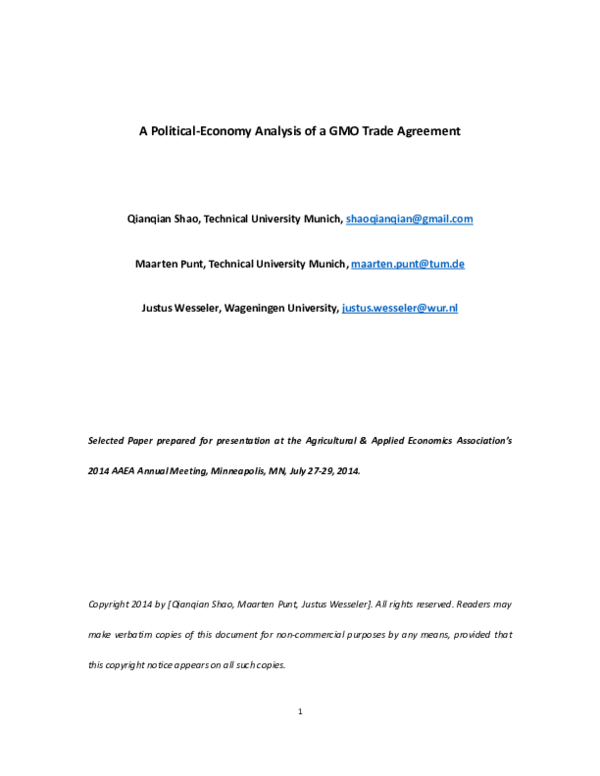 (PDF) A Political-Economy Analysis of a GMO Trade Agreement