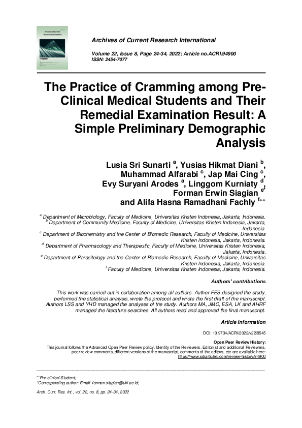 (PDF) The Practice of Cramming among Pre-Clinical Medical Students and ...