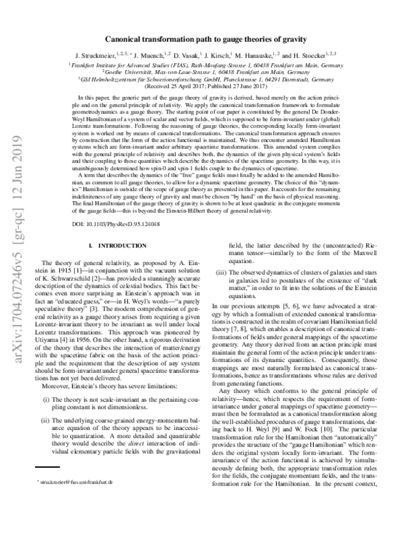 (PDF) Canonical transformation path to gauge theories of gravity