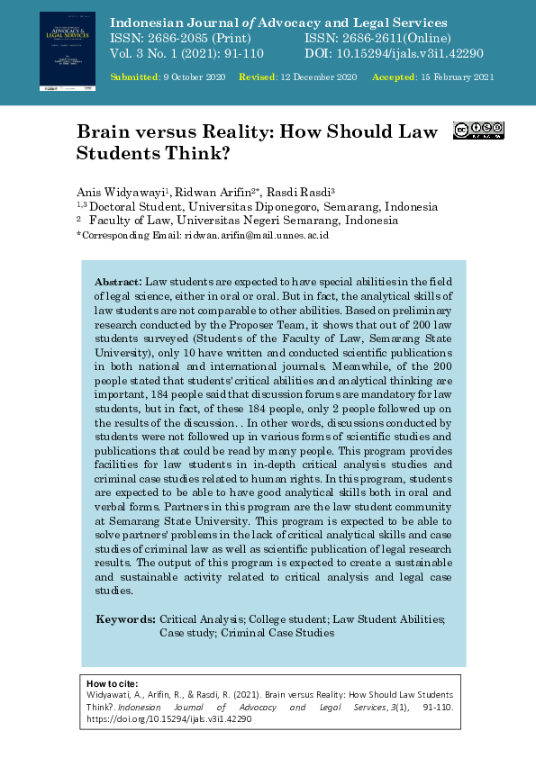 (PDF) Brain versus Reality: How Should Law Students Think?