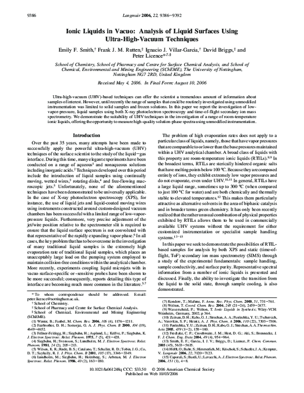(PDF) Ionic Liquids in Vacuo: Analysis of Liquid Surfaces Using Ultra ...
