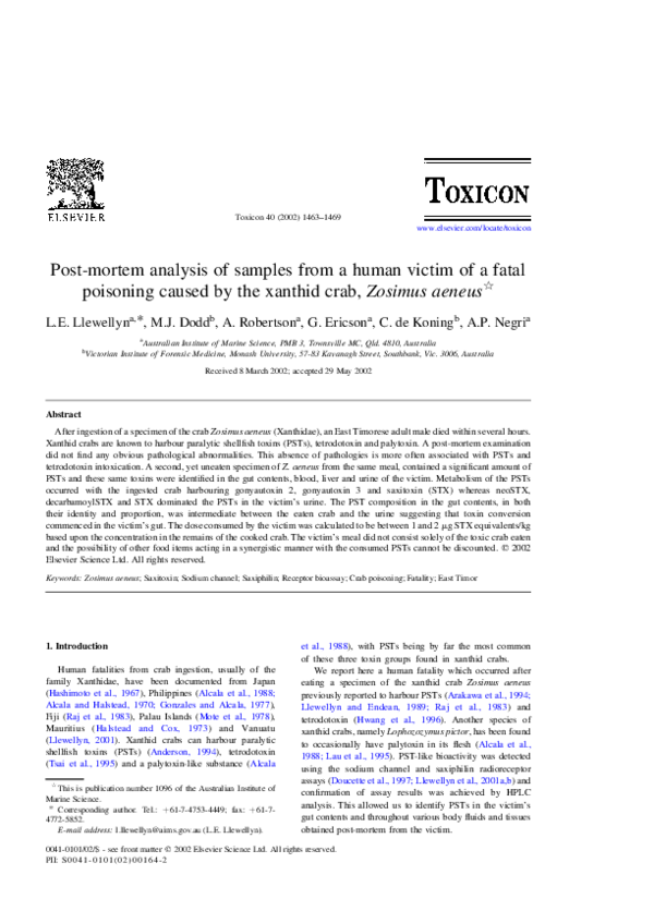 (PDF) Post-mortem analysis of samples from a human victim of a fatal ...