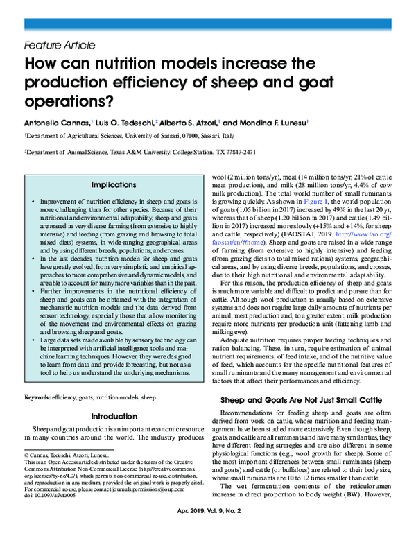 (PDF) How can nutrition models increase the production efficiency of sheep and goat operations?