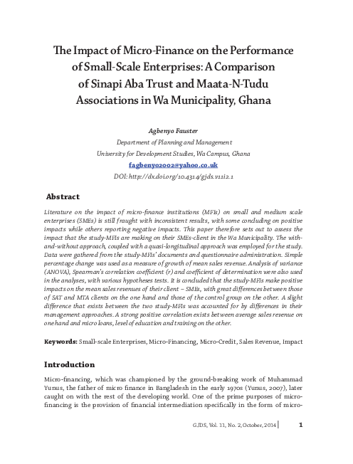 (PDF) The Impact of Micro-Finance on the Performance of Small-Scale ...