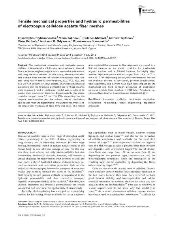 (PDF) Tensile mechanical properties and hydraulic permeabilities of electrospun cellulose ...