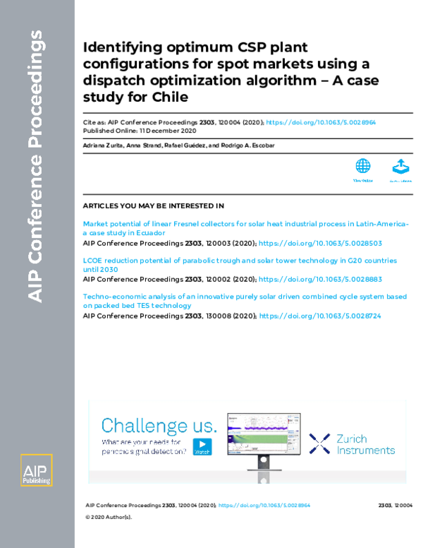 (PDF) Identifying optimum CSP plant configurations for spot markets ...