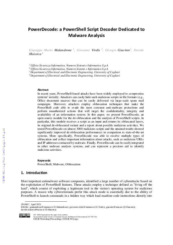 (PDF) PowerDecode: A PowerShell Script Decoder Dedicated to Malware Analysis