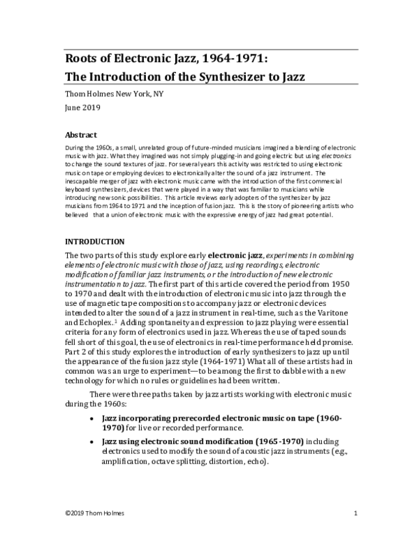 (PDF) Roots of Electronic Jazz, 1964-1971: The Introduction of the ...