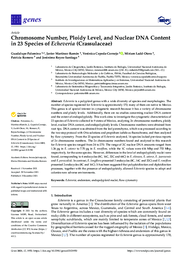 (PDF) Chromosome Number, Ploidy Level, and Nuclear DNA Content in 23 ...