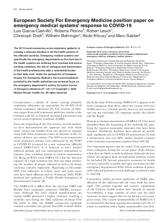 (PDF) European Society For Emergency Medicine position paper on ...