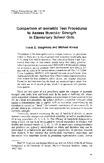 (PDF) Isometric Strength Testing in School Girls
