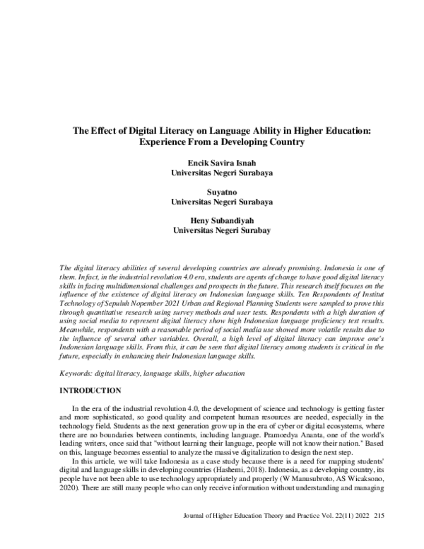 (PDF) The Effect of Digital Literacy on Language Ability in Higher ...