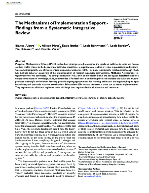 (PDF) The Mechanisms of Implementation Support - Findings from a ...