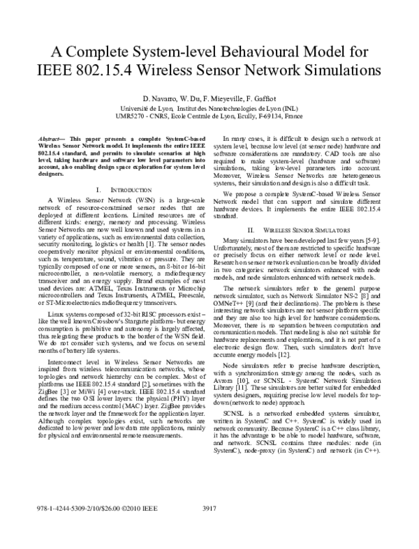 (PDF) A complete system-level behavioural model for IEEE 802.15.4 ...