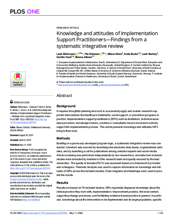 (PDF) Knowledge and attitudes of Implementation Support Practitioners ...