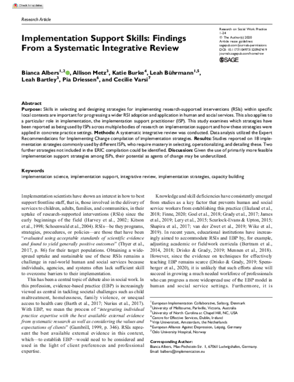 (PDF) Implementation Support Skills: Findings From a Systematic ...