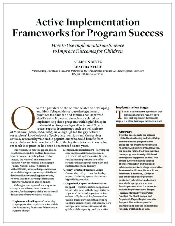 Pdf Active Implementation Frameworks For Program Success How To Use