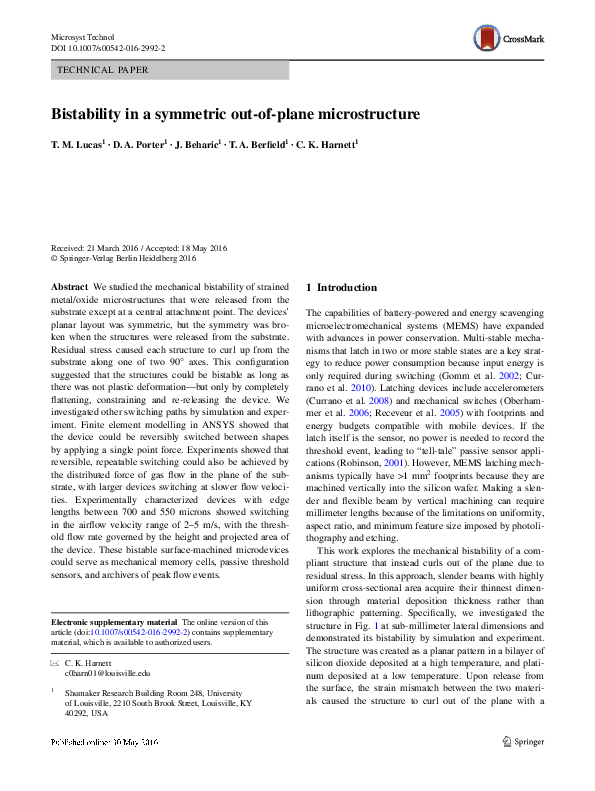 (PDF) Bistability in a symmetric out-of-plane microstructure