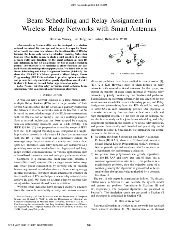 (PDF) Beam scheduling and relay assignment in wireless relay networks with smart antennas