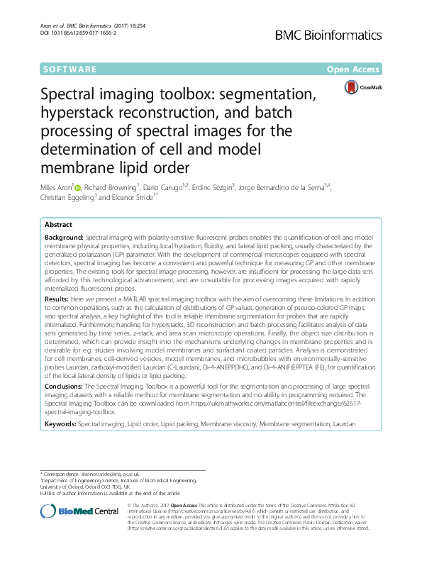 Pdf Spectral Imaging Toolbox Segmentation Hyperstack Reconstruction And Batch Processing Of