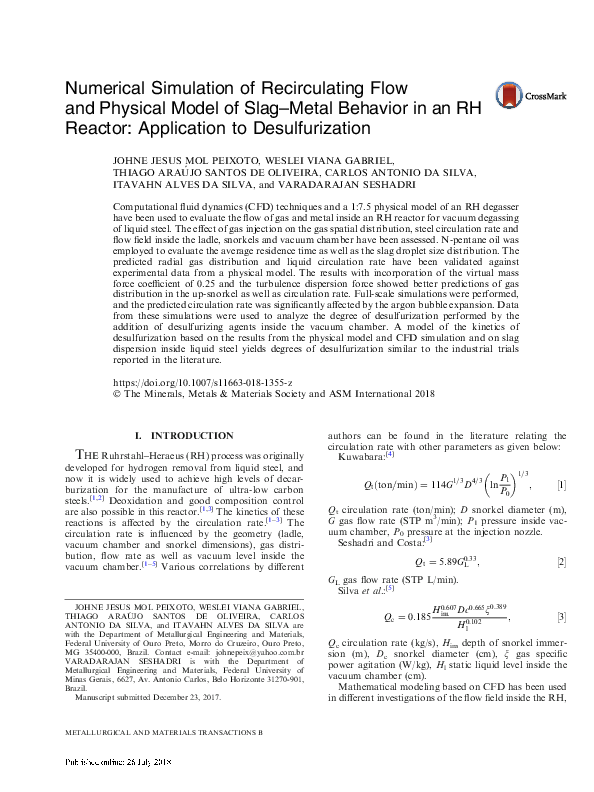 (PDF) Numerical Simulation of Recirculating Flow and Physical Model of ...