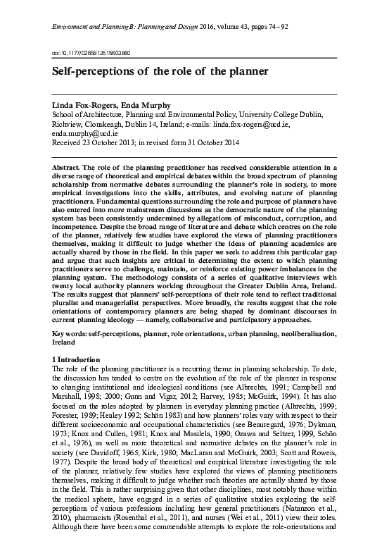 (PDF) Self-perceptions of the role of the planner