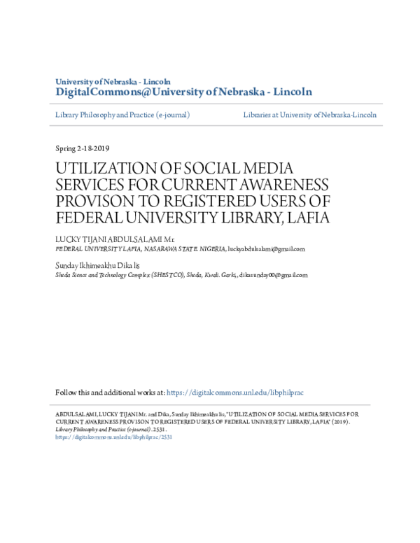(PDF) Utilization of Social Media Services for Current Awareness ...